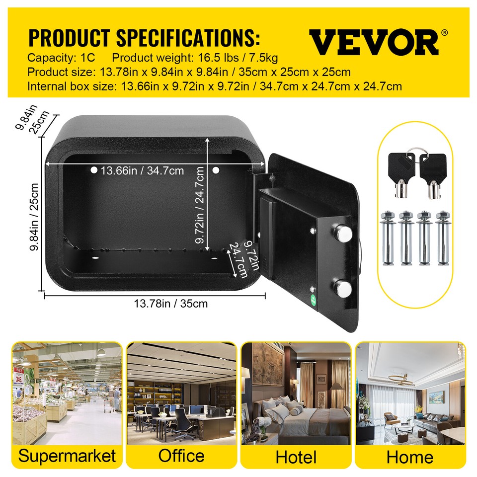 VEVOR Safe Box Lock Biometric 1 Cubic Feet Cash Box Key Home Office ...