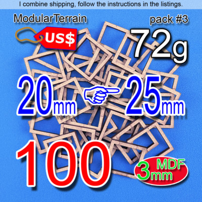 100x Adapter 20mm To 25mm Square Base 3mm MDF Warhammer Age Of Sigmar ...