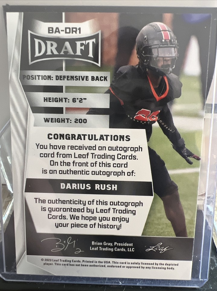 Darius Rush 2023 Leaf Draft Blue XRC Auto #BA-DR1 South Carolina/Colts ...