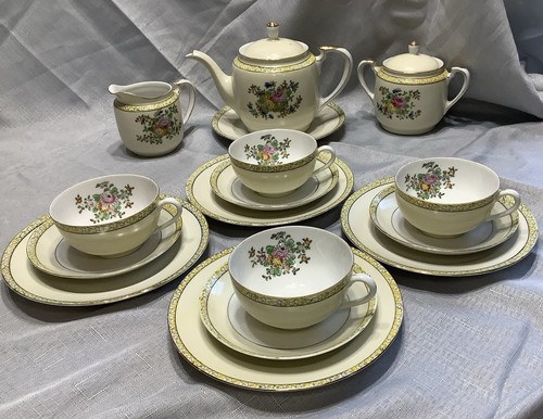 Noritake Morimura Japan 16 Piece Porcelain Tea Set Vintage Peonies Gold ...