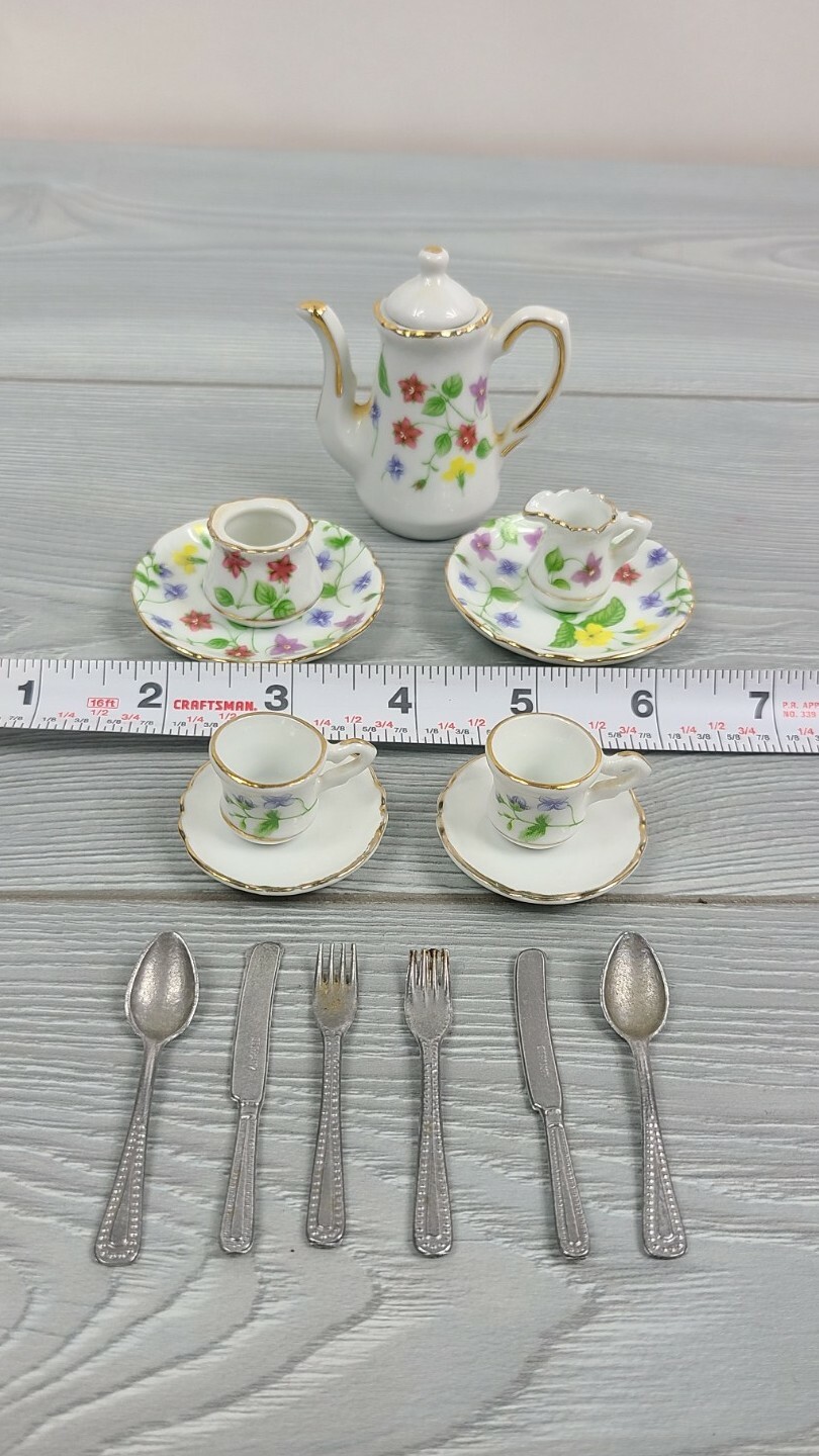 Reutter Porzellan Germany Porcelain Miniature Tea Set Tea For 2 Floral ...