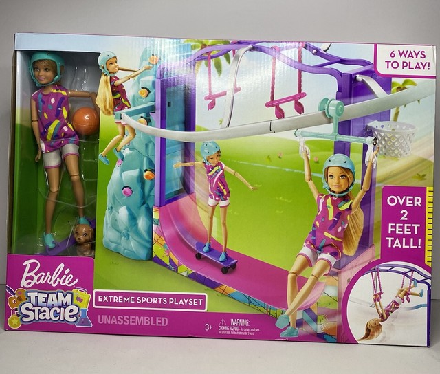 Barbie Team Stacie Extreme Sports Zipline Basketball Skateboard Playset ...