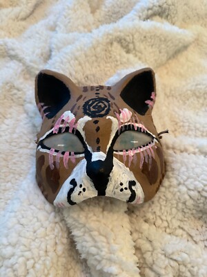Brown, Pink with white blind scars therian cat mask in good condition ...