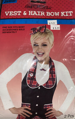 Geek Chic Vest &hair bow kit Halloween costume Instant Nerd /Geek ...