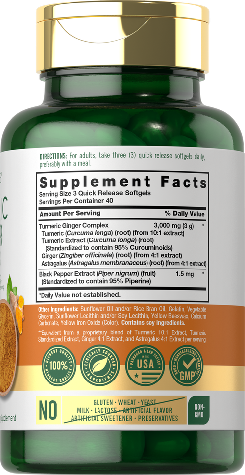 Turmeric Curcumin & Ginger Complex 3000mg | 120 Softgels | by Carlyle ...