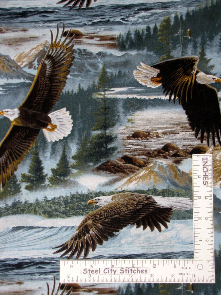 Soaring Along The Shores Eagles Flying Cotton Fabric David Textiles By ...
