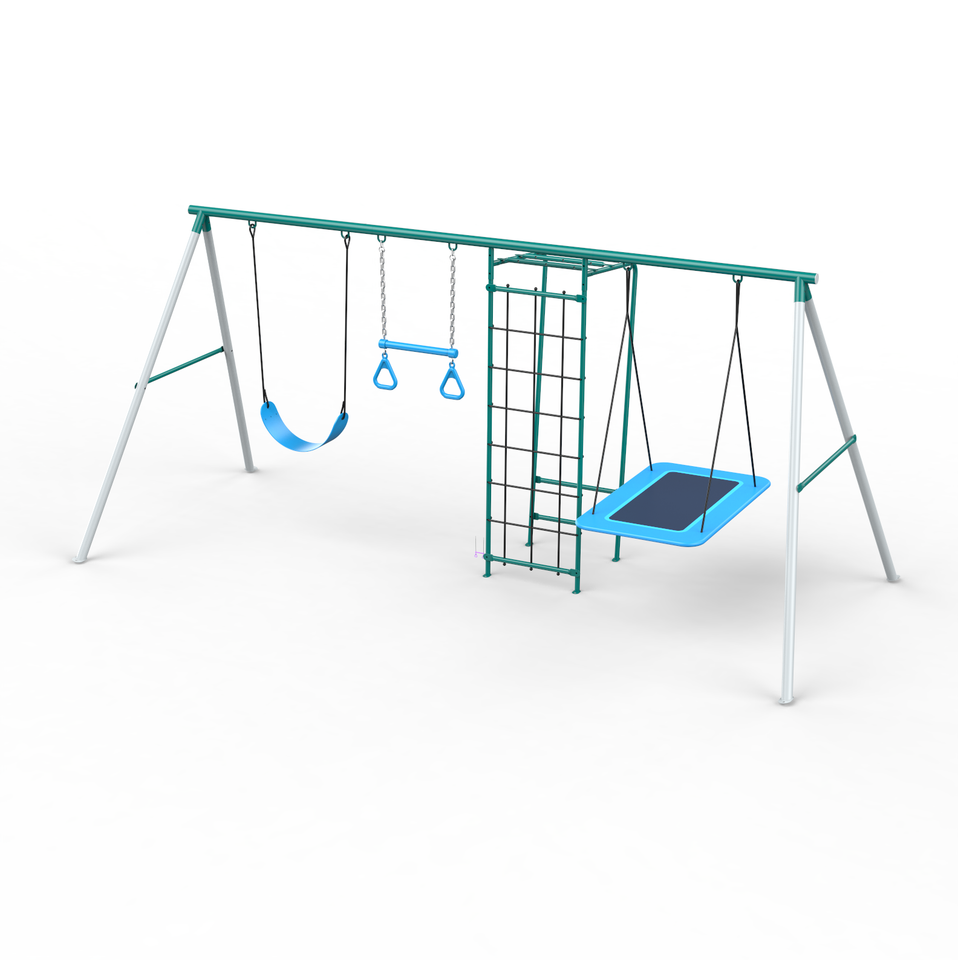 Hapfan Swing Sets for Backyard w/ Monkey Bars, 2 Swings,Climbing Net ...