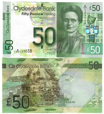 Scotland 50 Pounds 2015 UNC Clydesdale Bank | eBay