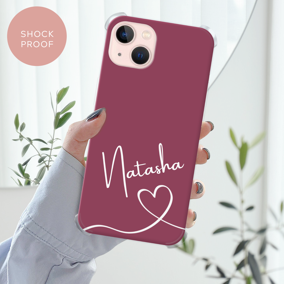 Personalised Phone Case Name Pastel Heart Shockproof Cover For iPhone ...