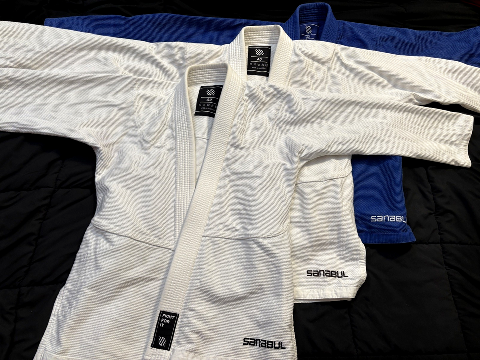 3 Sanabul Size A0 Model Zero Jiu Jitsu BJJ Gi Jacket Tops (White/Blue ...