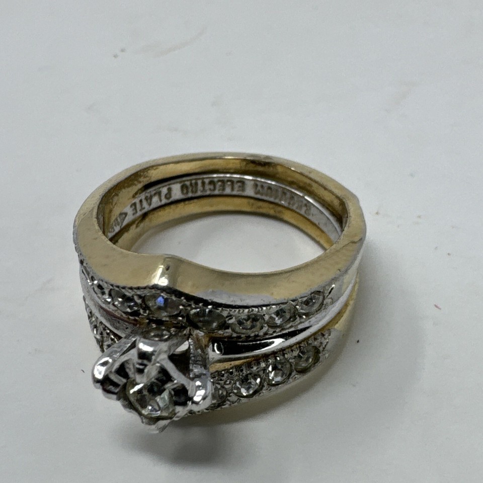 18k Rhodium Electro Plate WEDDING ENGAGEMENT Ring 8.5 Paved Bezel ...