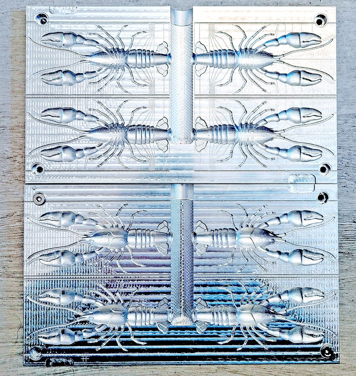 Aluminum fishing soft bait mold - 3.5" x 4 cavities craw mold | eBay