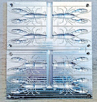 Aluminum fishing soft bait mold - 3.5" x 4 cavities craw mold | eBay