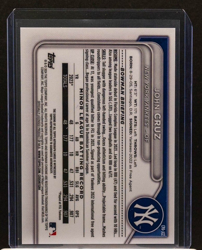 John Cruz 2024 Bowman Chrome 1st Autograph Rookie Auto RC #CPA-JCZ ...