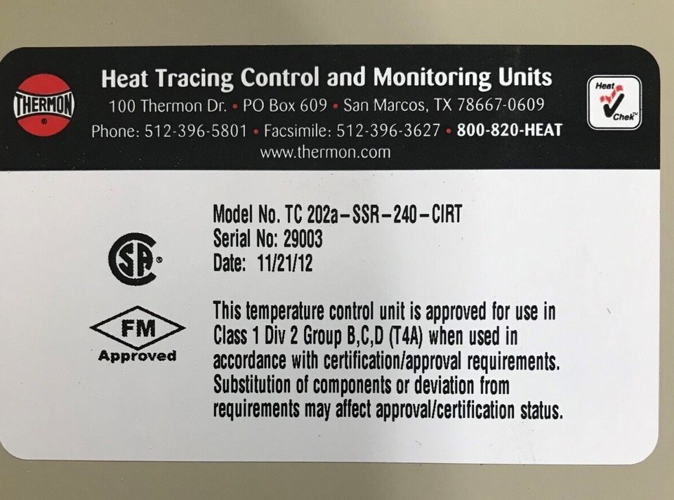 Thermon Heat Tracing Control and Monitoring Unit - Model TC 202a-SSR ...
