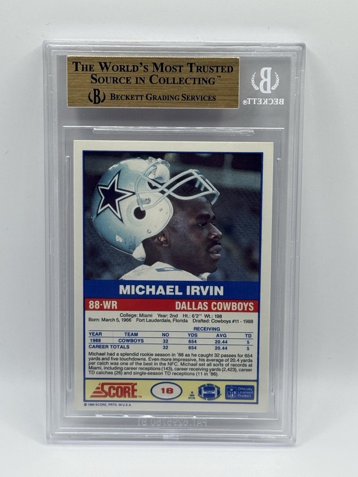 MICHAEL IRVIN 1989 SCORE RC ROOKIE BGS 9.5 GEM MINT DALLAS COWBOYS HOF ...