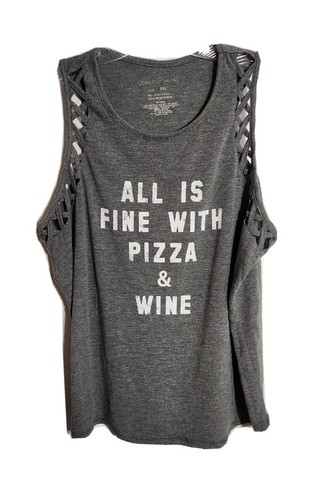 Grayson Threads Women's XXL All is Fine with Pizza & Wine Lattice Tank ...