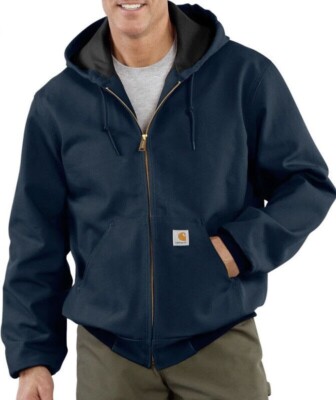 CARHARTT Large Navy Blue Duck Cloth Lined Hooded Jacket 376-20 NEW | eBay