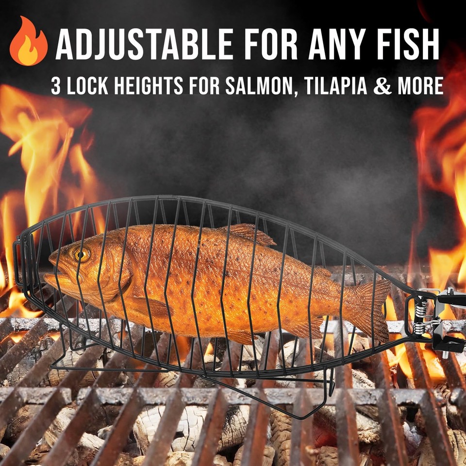 Stainless Steel Fish Grilling Basket Locking BBQ Rack | eBay