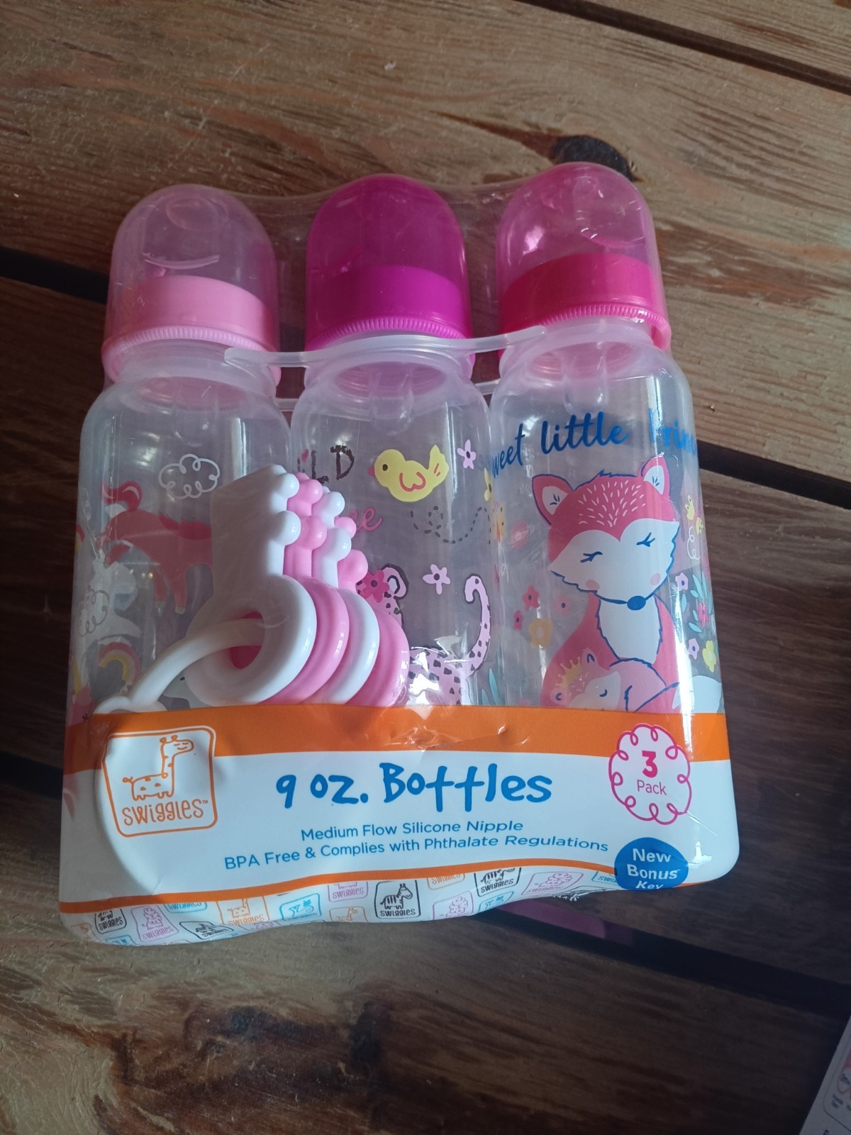 Baby Girl 3 Pack 9oz Tinted BPA Free Bottles + Free Bonus Keys Rattle ...