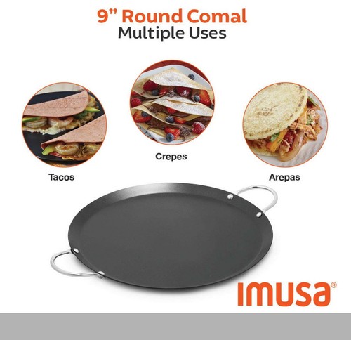 Imusa Round 9" Carbon Steel Comal with Metal Handles, Black | eBay