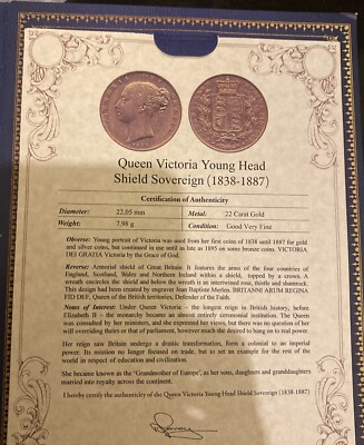 1857 Queen Victoria young head shield Sovereign -VERY RARE - 22carat ...
