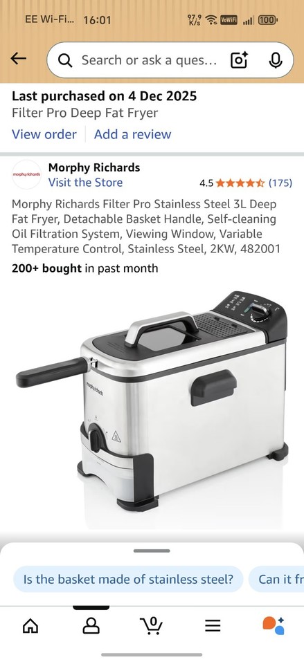 Morphy Richards 3L Deep Fat Fryer Filter Pro, Stainless Steel ...