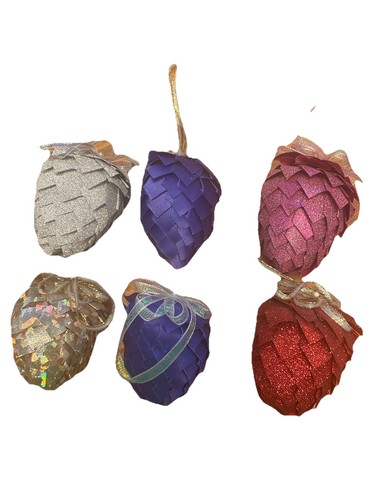 6 Vintage Handmade Pine Cone Shaped Fabric Folded Christmas Ornaments ...