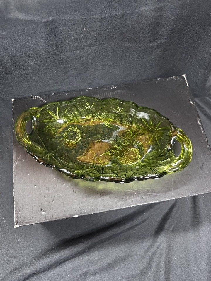 Indiana Glass “Lily Pons” Pattern Olive Green Relish Candy Dish 9” | eBay
