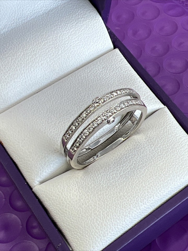 💎 10k White Gold Diamond Solitaire Enhancer Guard Wrap Insert Ring Band ...