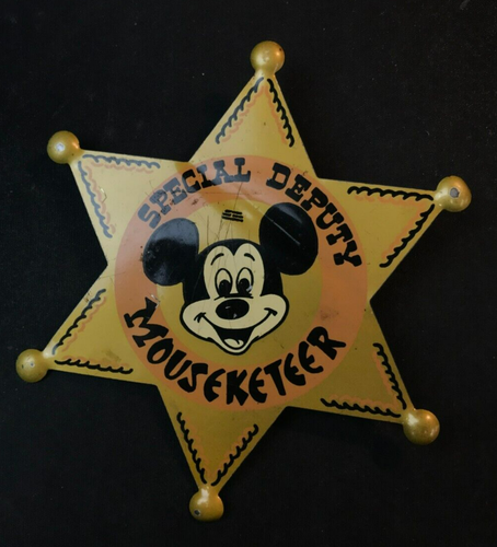 Vintage Disney Mickey Mouse Special Deputy Mouseketeer 5" Star Tin ...