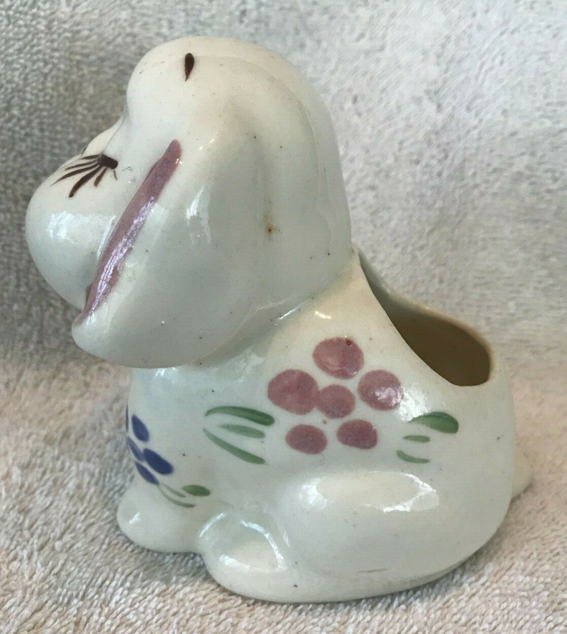 Block Pottery California Ceramic Puppy Dog Planter with Pink Blue ...