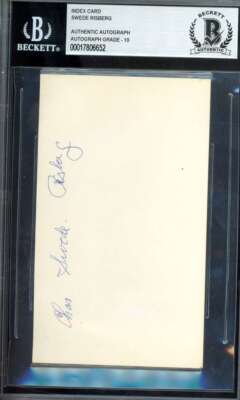 Swede Risberg Gem Mint 10 Beckett BAS Signed 3x5 Index Card 1919 Black ...