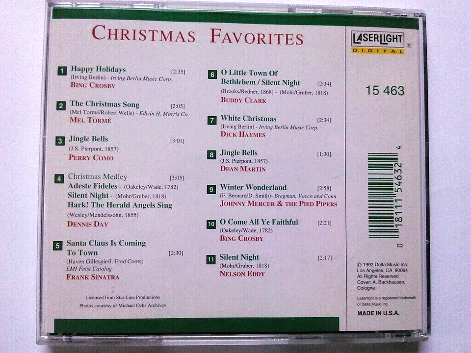 CHRISTMAS FAVORITES CD / DEAN MARTIN, PERRY COMO, MEL TORME, JOHNNY ...