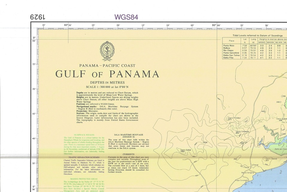 1929 Panama Pacific Coast Gulf Of Panama Chart Map Maritime Nautical ...
