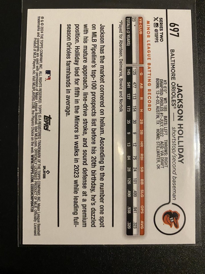 Jackson Holliday 2024 Topps #697 RC SP Fun Face White Scribble ...