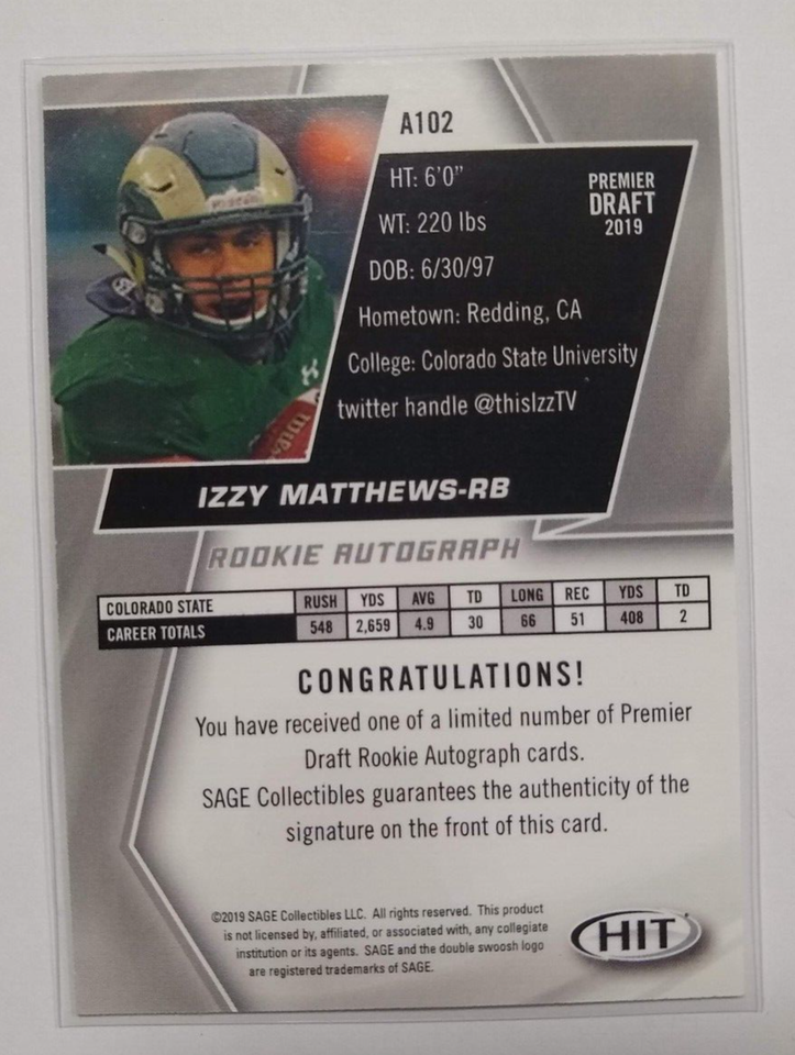 2019 Sage Premier Draft Izzy Matthews Auto #A102 | eBay
