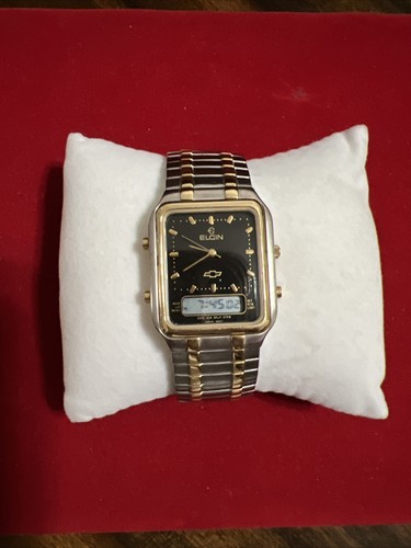 Elgin Quartz Two Tone Stretch Band Men Watch Analog Digital New Battery ...