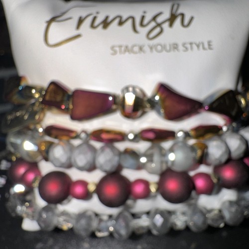 NEW! ERIMISH BRACELETS 5 pc Stack - Red Scarlet Gray Silver | eBay