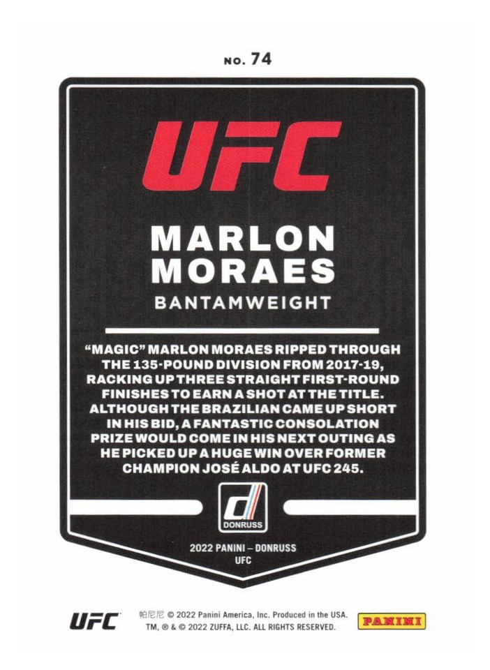 2022 Donruss UFC #74 Marlon Moraes Holo Orange Laser | eBay