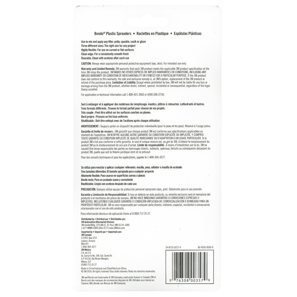 3M Bondo 3-PACK PLASTIC SPREADERS Marine Auto Body Repair REUSABLE ...