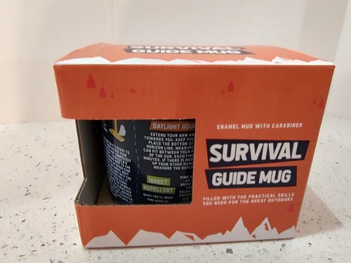 Survival Guide Blue Enamel Mug Cup with Carabiner Hiking Camping New in ...