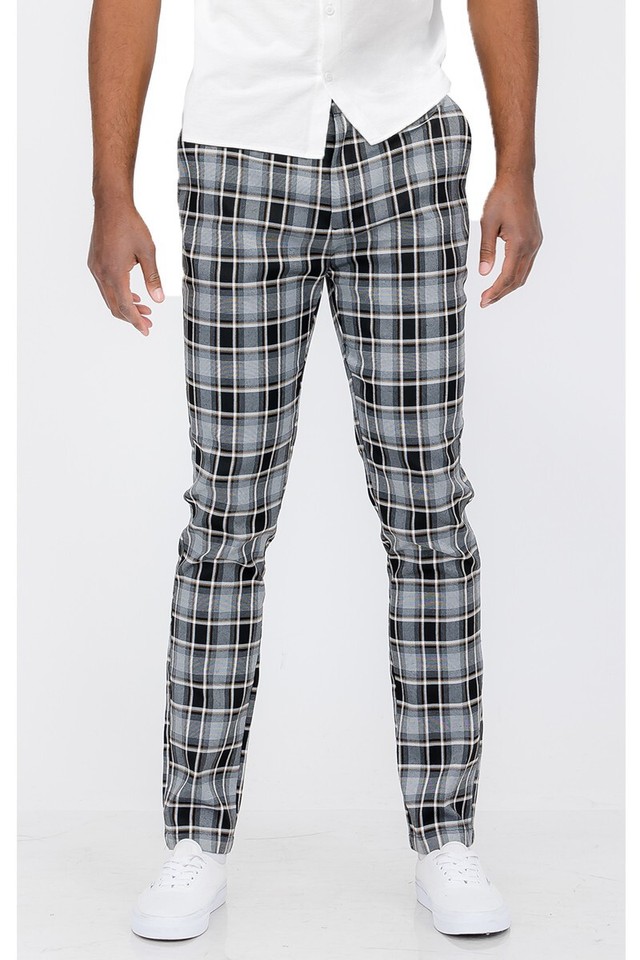 Mens Checker Slim Fit Plaid Checkered Pants Stretch Casual Work Pants ...