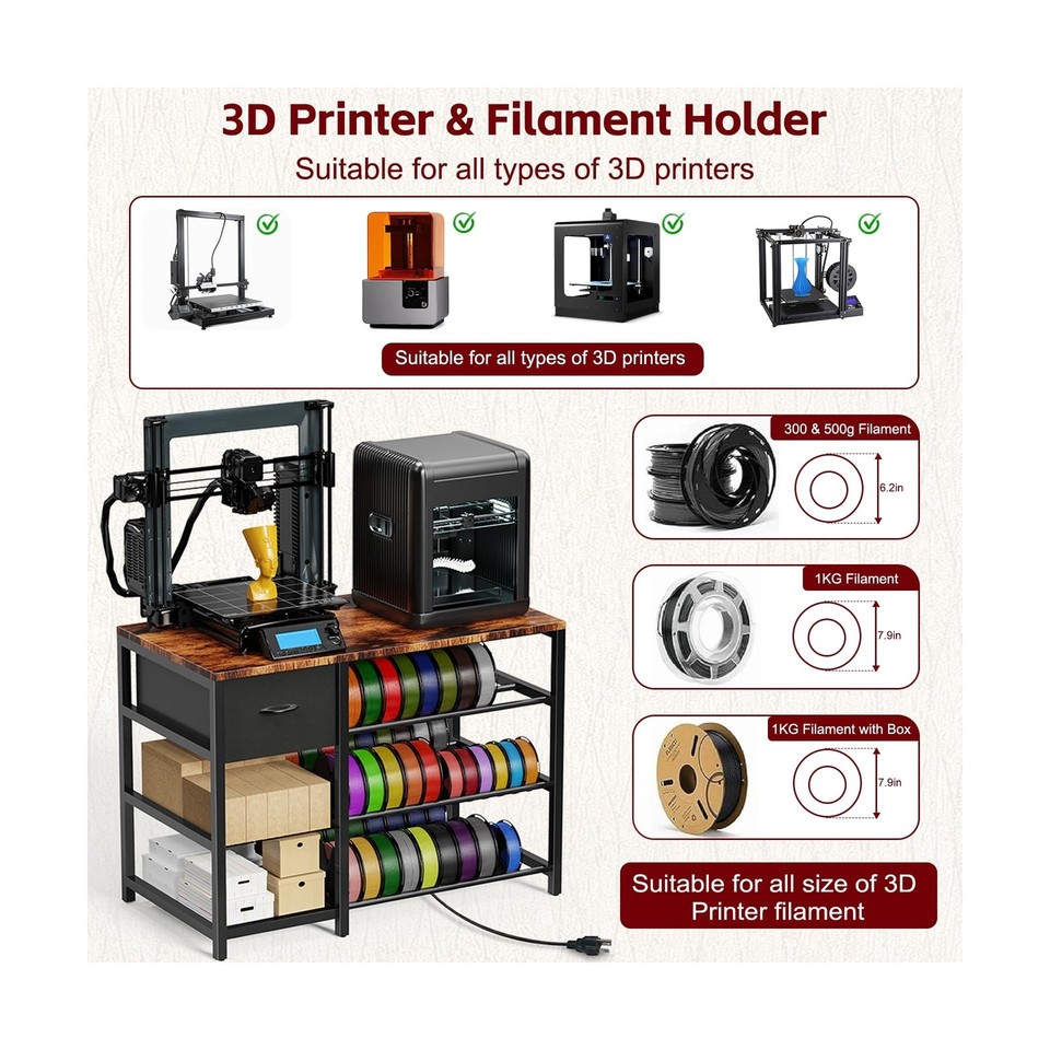 3D Printer Stand and Filament Storage Rack, 3D Printer Table with ...