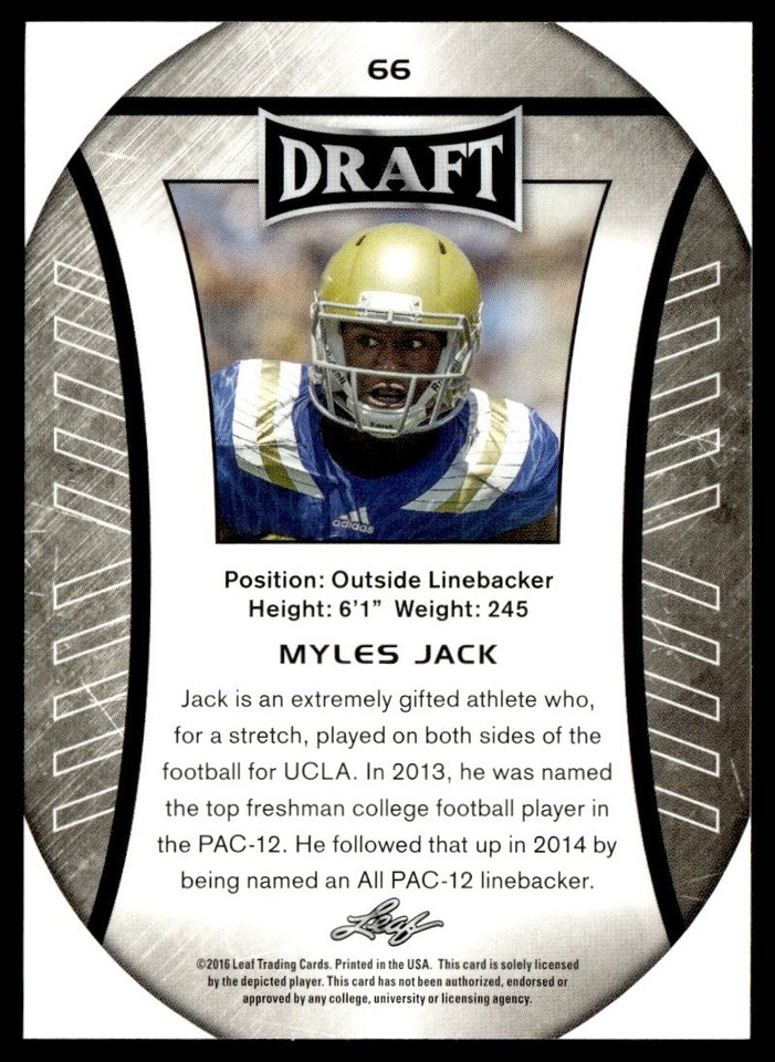 2016 Leaf Draft Gold Myles Jack Rookie Jacksonville Jaguars #66 | eBay