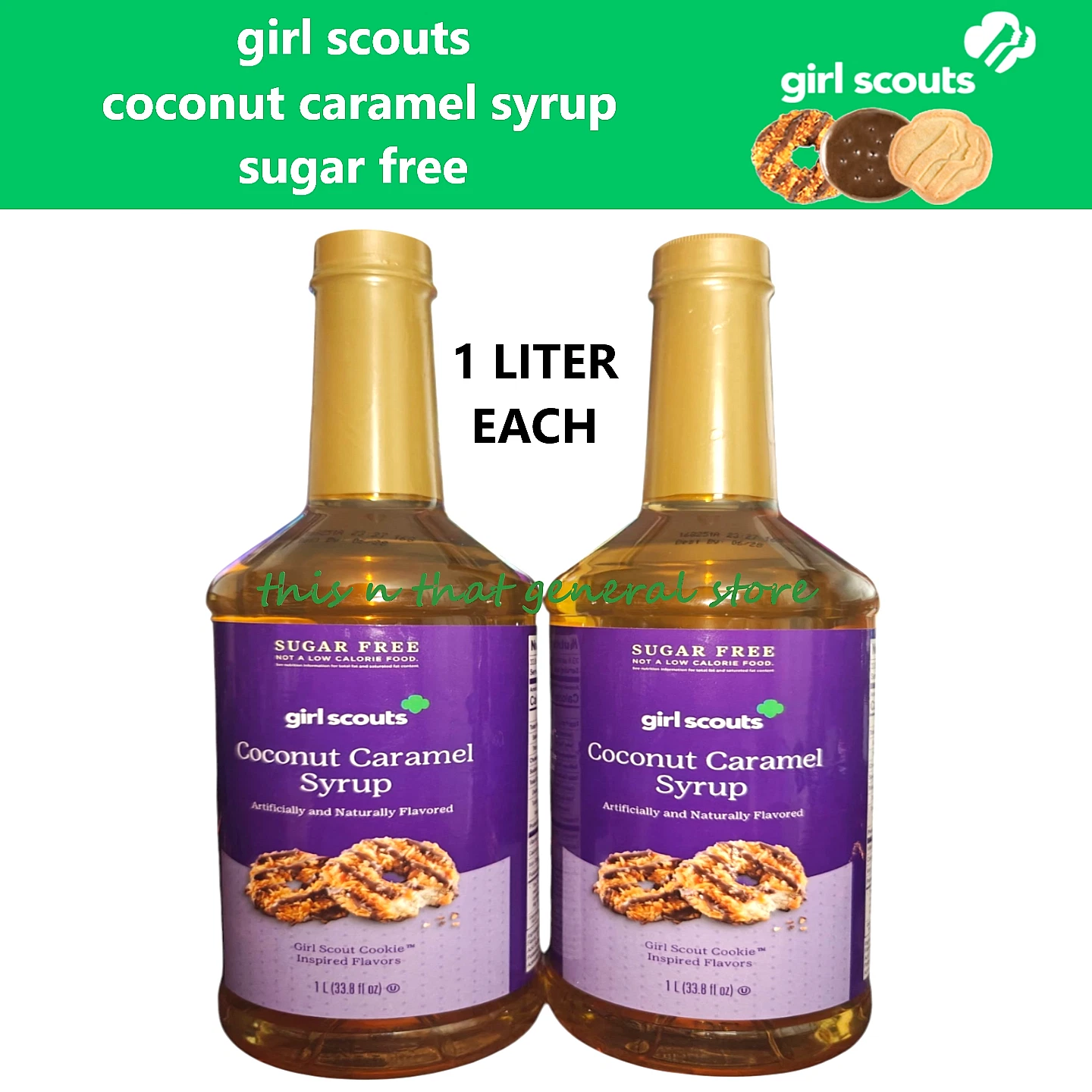2x GIRL SCOUTS Sugar Free COCONUT CARAMEL SYRUP Coffee Baking Desserts ...