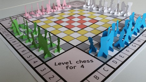 Level chess for 4 players, colored board with 48 paper pieces. | eBay