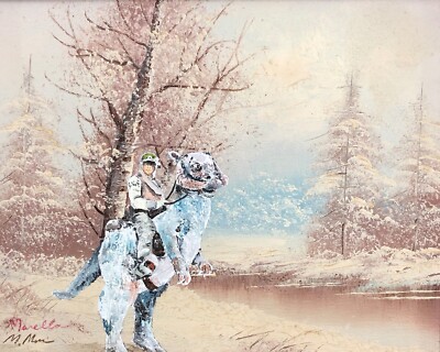 Luke Hoth Tauntaun star wars upcycled thrift store painting art print ...