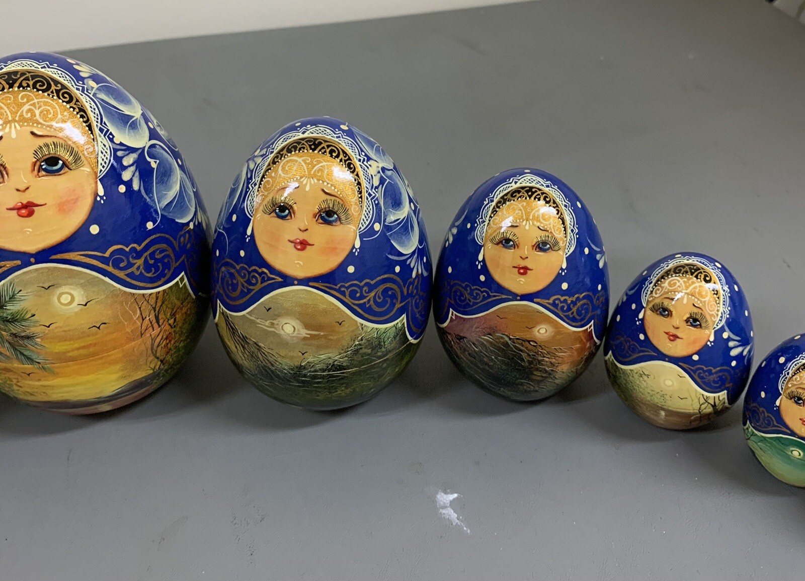 Vintage 10 Piece Russian Nesting Dolls Signed Xepcoh 2002 Landscape Egg ...