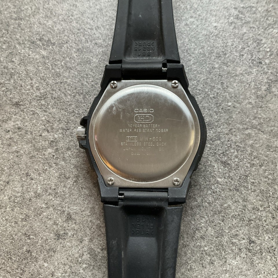 Casio HD Watch Mens 40mm Black Case 2719 MW-600 Gold Dial With Date B-P ...